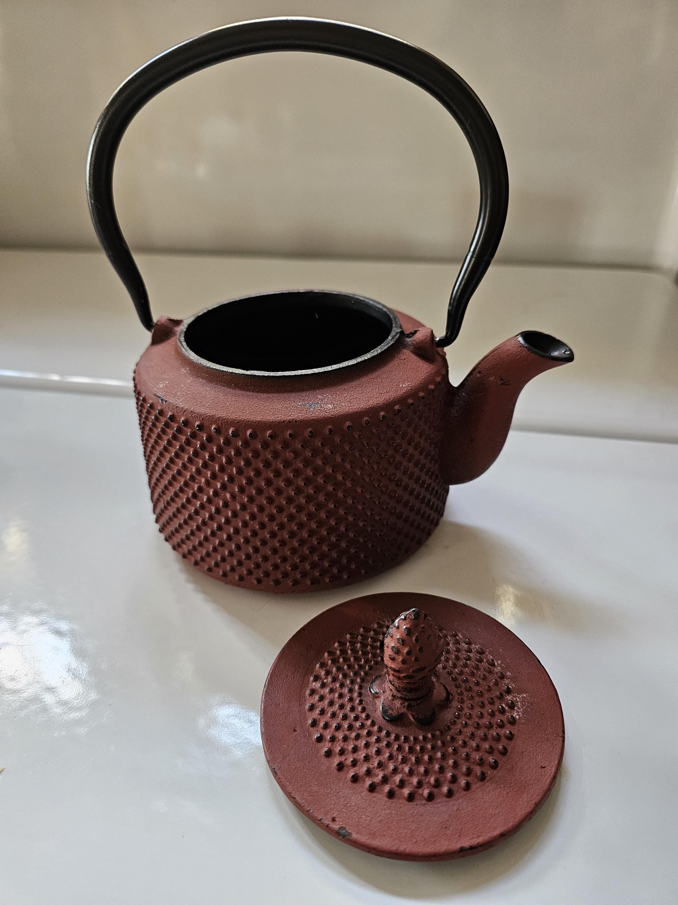 Vintage Japanese Style Red Cast Iron Teapot 2.5 Cup With Enameled ...