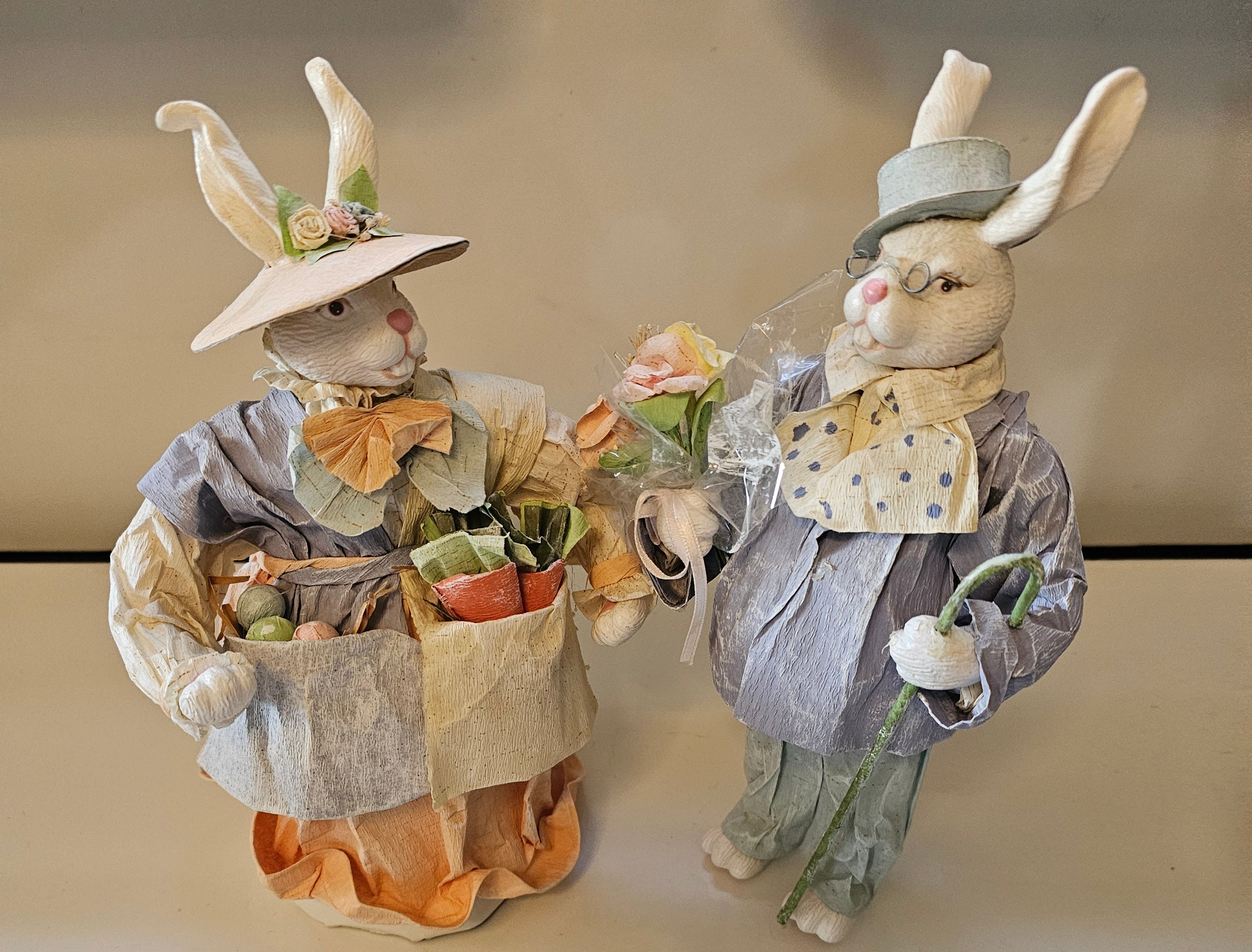 10 Paper Mache Easter Bunny Rabbits Set of 2 Mr. & Mrs. Easter Bunny ...