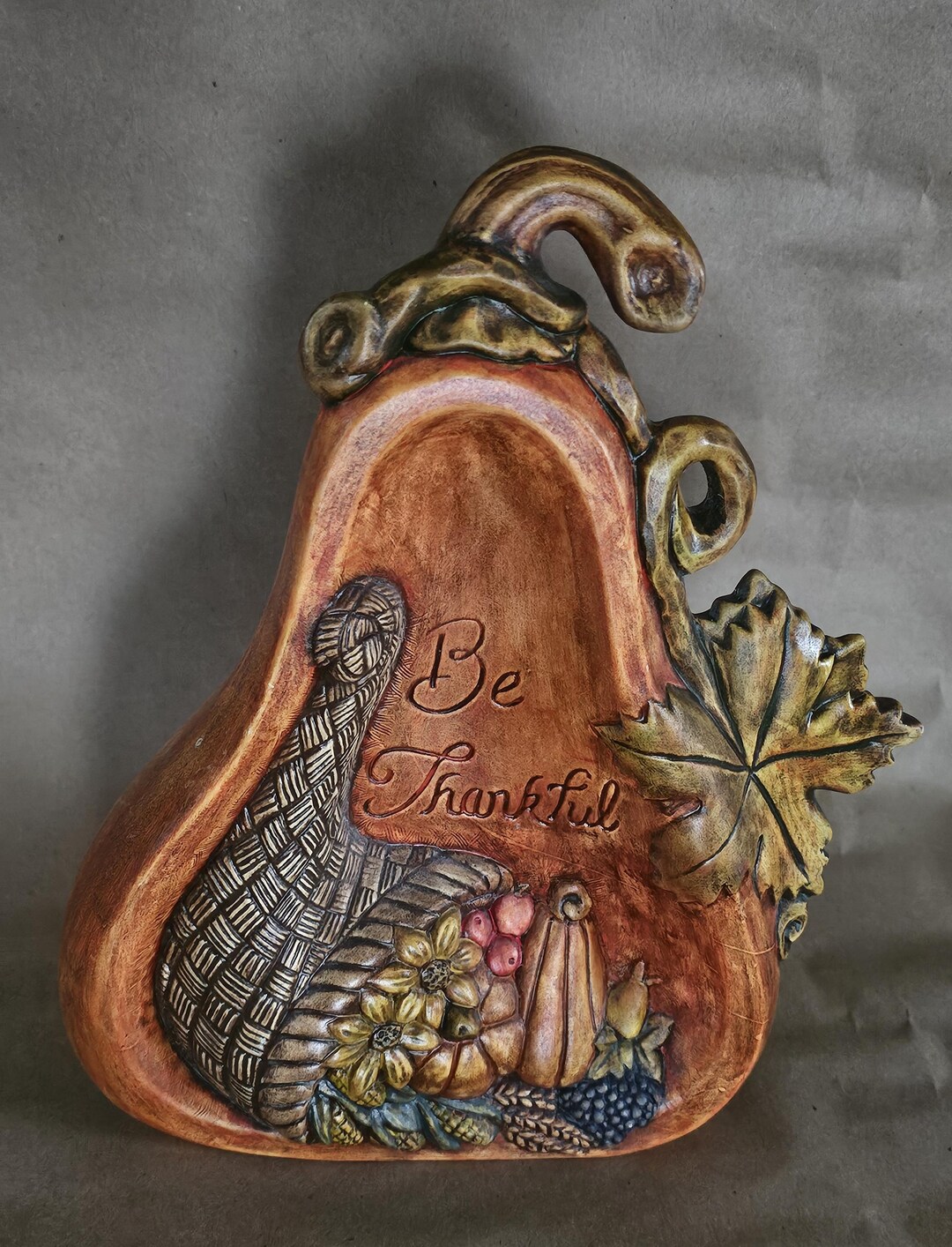 1970s Thanksgiving/fall Painted Resin Gourd "give Thanks" With ...