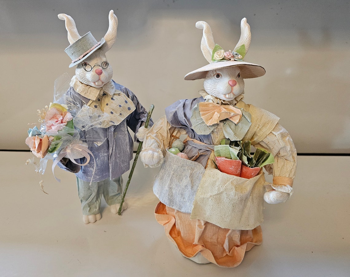 10 Paper Mache Easter Bunny Rabbits Set of 2 Mr. & Mrs. Easter Bunny ...