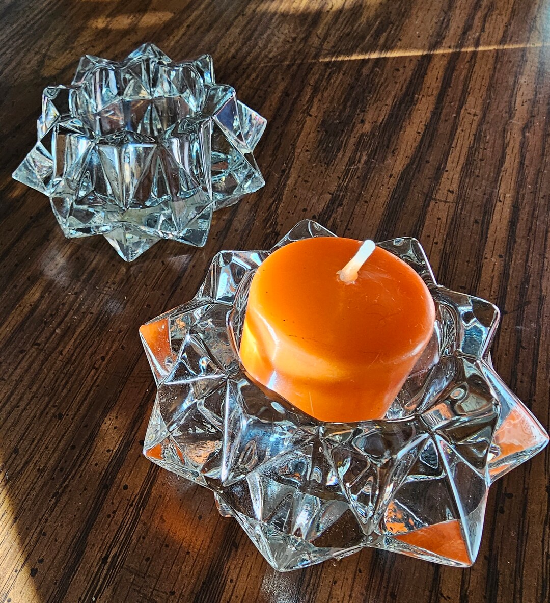 Vintage Indiana Glass Starburst Pattern Glass Votive Holders Set of 2 ...