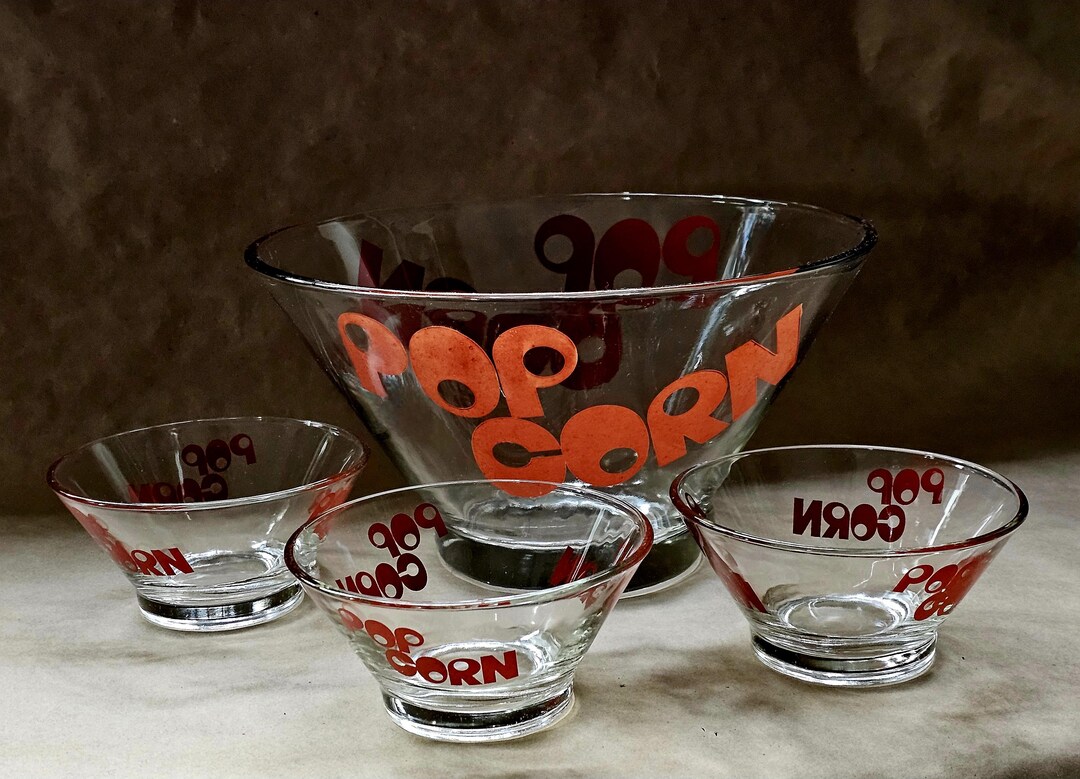 1970's Wheaton Popcorn Serving Bowl With 3 Individual Serving Bowls ...