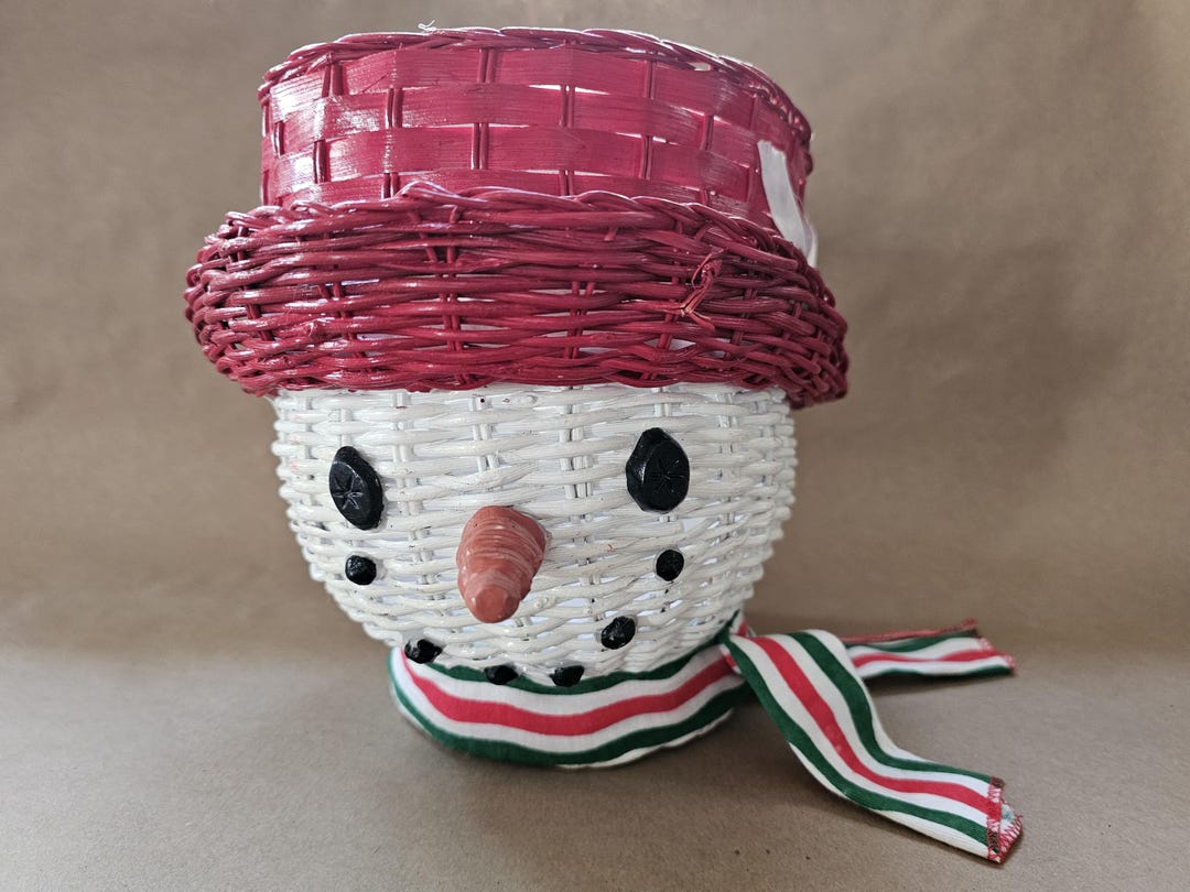 Vintage Wicker Snowman Planter - Etsy