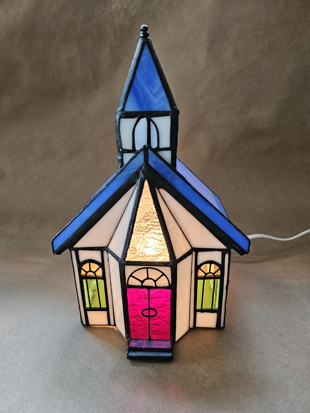 1994 Crystal Village Brand Stained Glass Church Light up Christmas ...