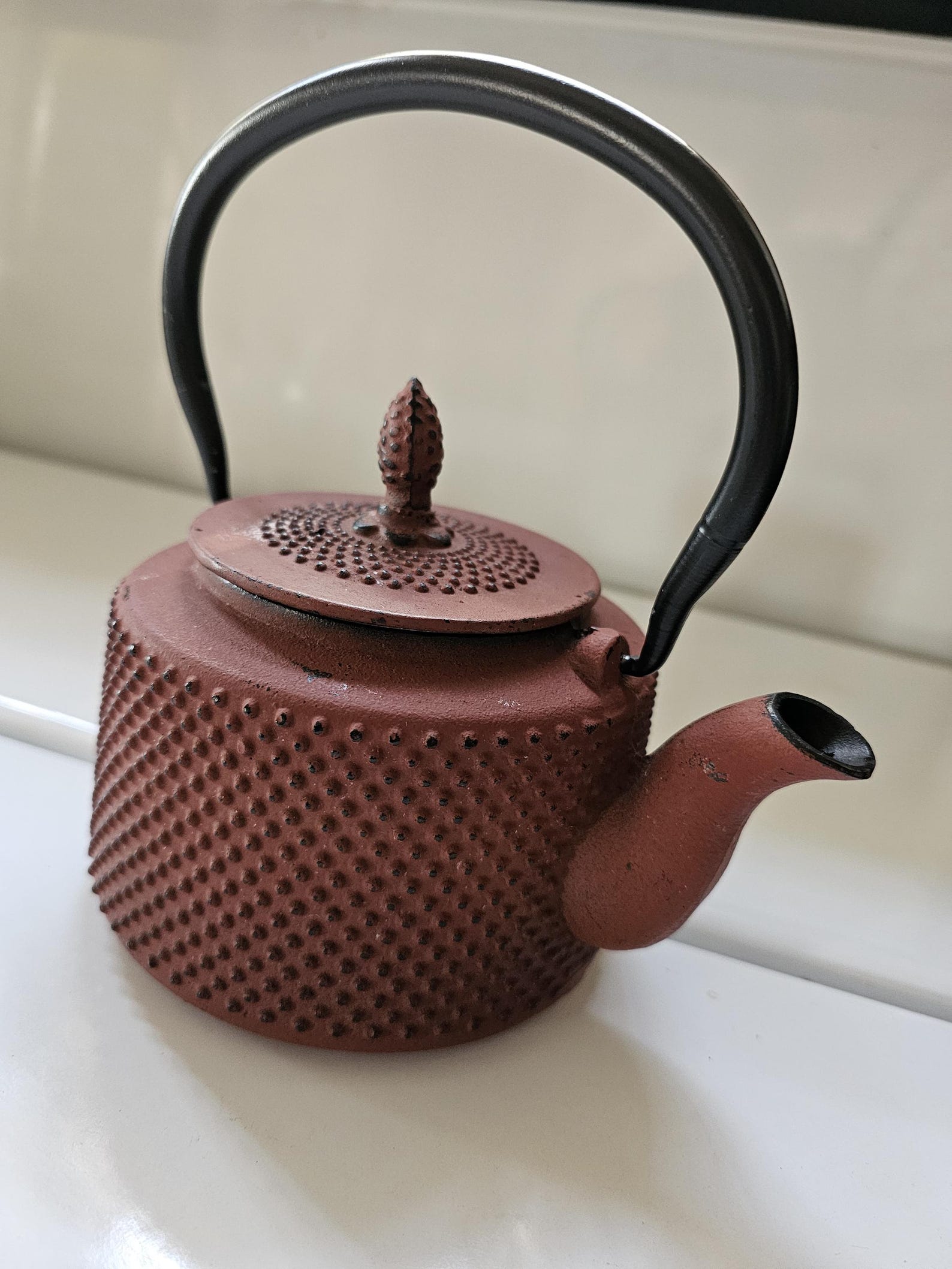 Vintage Japanese Style Red Cast Iron Teapot 2.5 Cup With Enameled ...