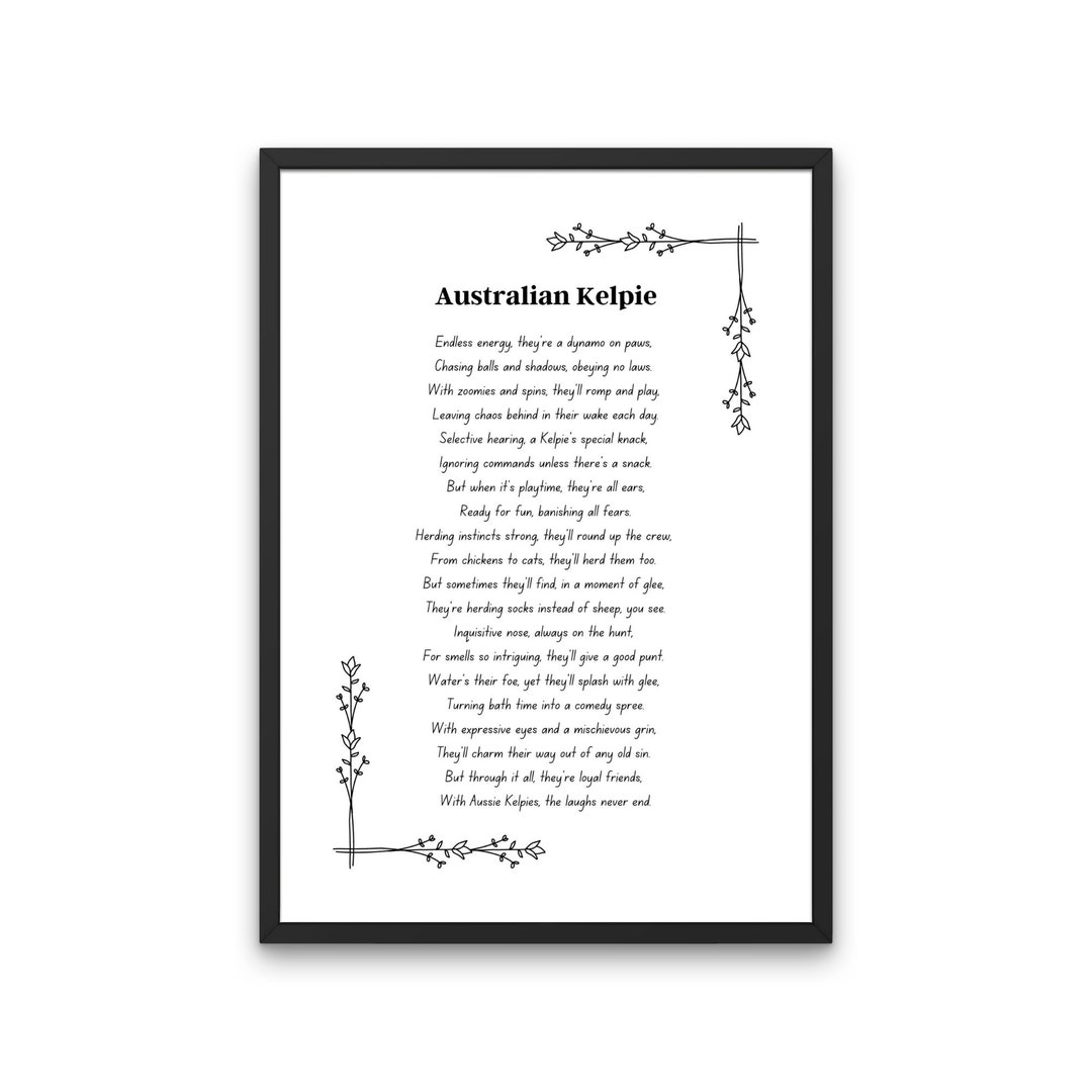 Australian Kelpie, Kelpie Dog, Australian Kelpie Funny Poem Print ...