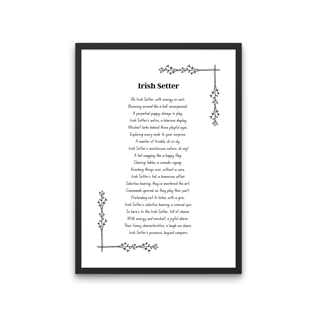 Irish Setter, Irish Setter Funny Poem Print, Irish Setters, Irish ...