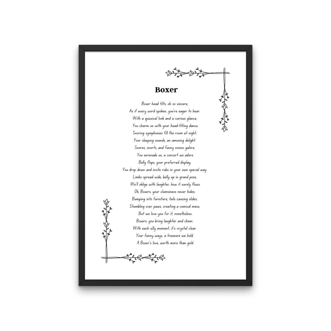 Boxer Dog Funny Poem Print, Dog Definition Print, Dog Dad Gift, Dog Mom ...