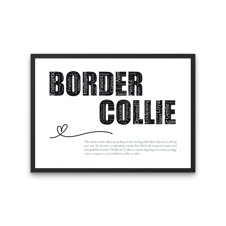 Border Collie, Border Collie Word Cloud Print, Collie, Border Collie ...