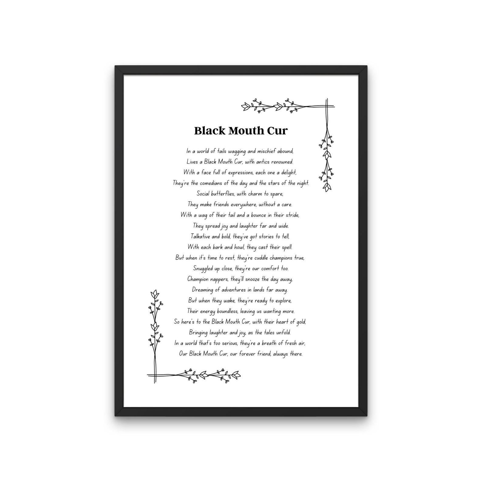 Black Mouth Cur, Black Mouth Cur Funny Poem Print, Black Mouth Cur Dog ...