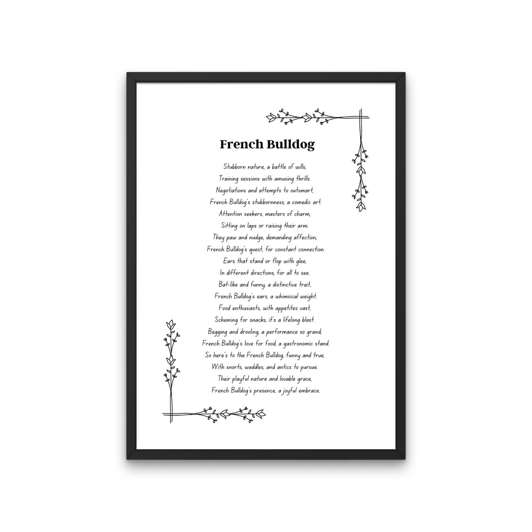 French Bulldog, French Bulldog Funny Poem Print, Dog Mom Gift, Gift for ...