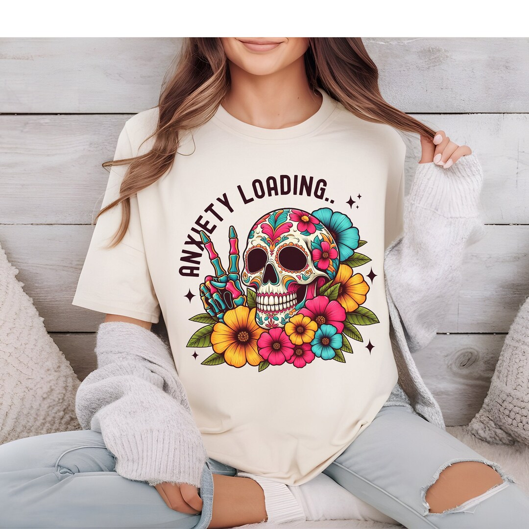 Anxiety Loading Skeleton Png, Retro Skeleton Flowers Png, Peace Sign ...