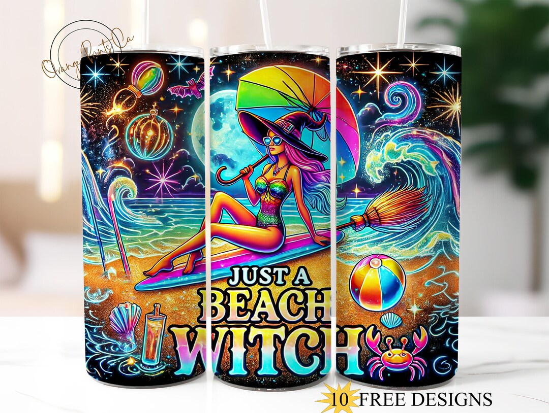 A Beach Witch 20oz Skinny Halloween Tumbler Wrap, Witch Floral ...