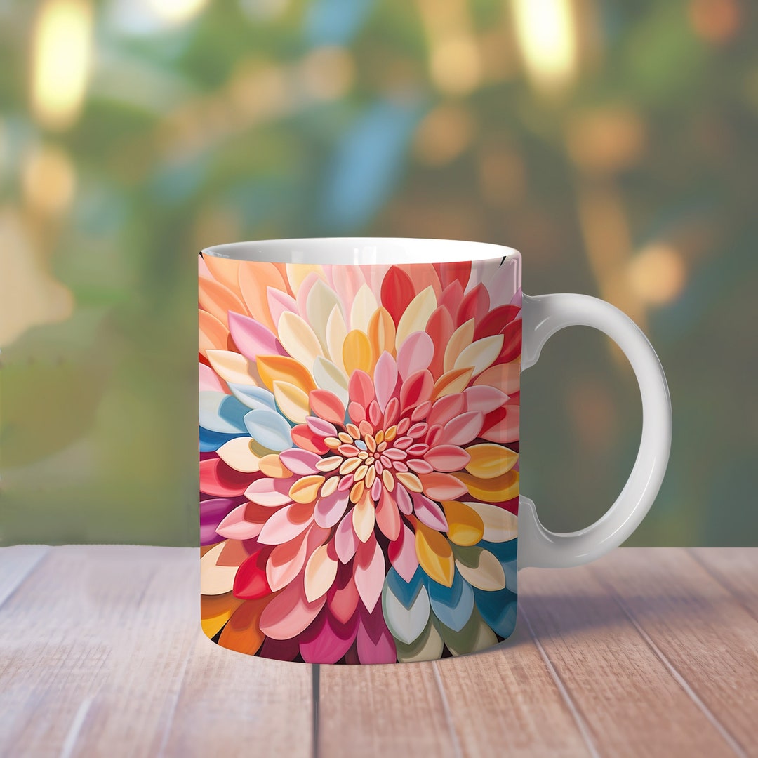 Colorful Flowers Mug Wrap, 11oz Floral Mug Design, 15oz Floral Pattern ...