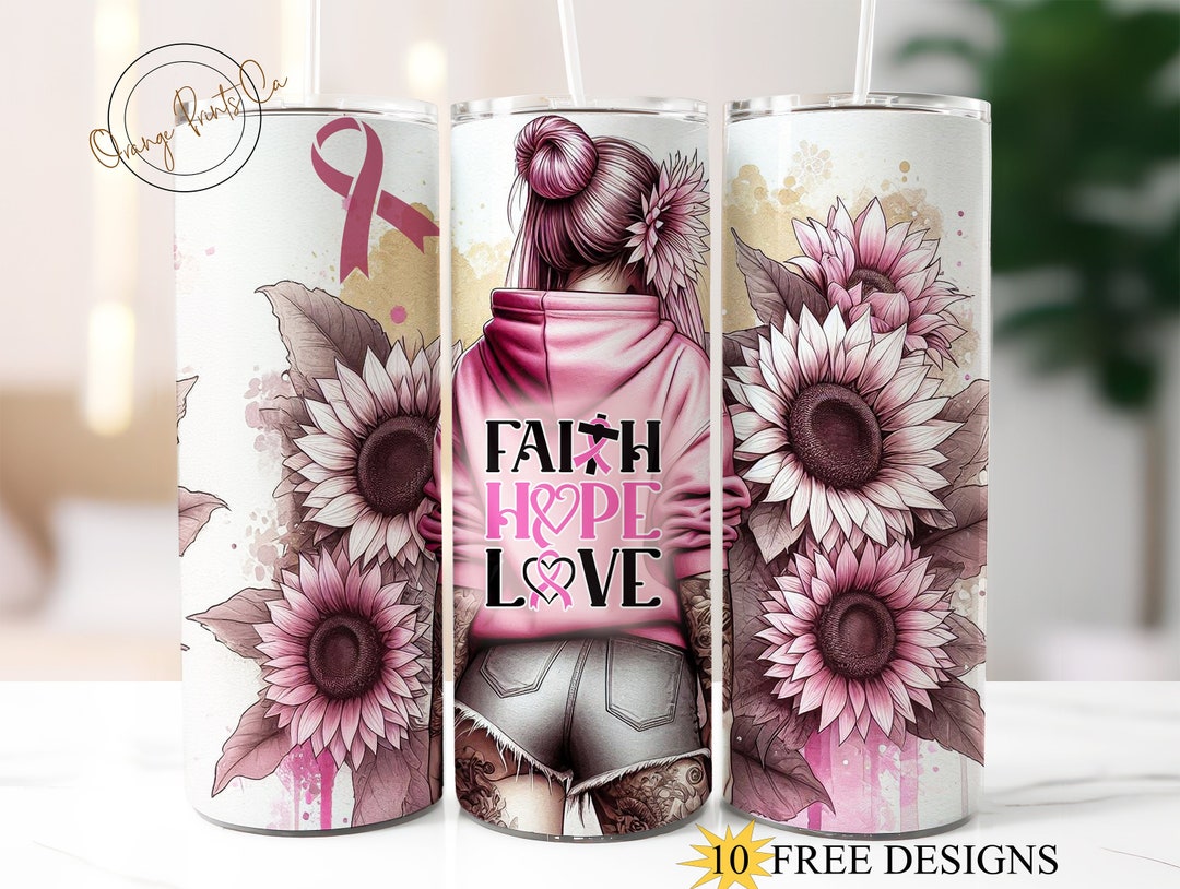 Faith Hope Love 20 Oz Skinny Tumbler Sublimation Wrap, Breast Cancer ...