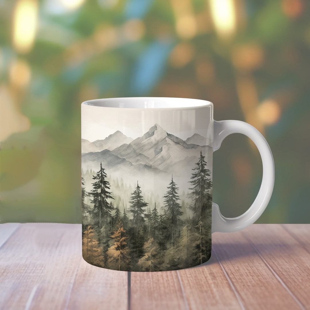 Vintage Pine Trees Mug Wrap, 11oz 12oz 15oz Mountain Mug Design, Nature ...