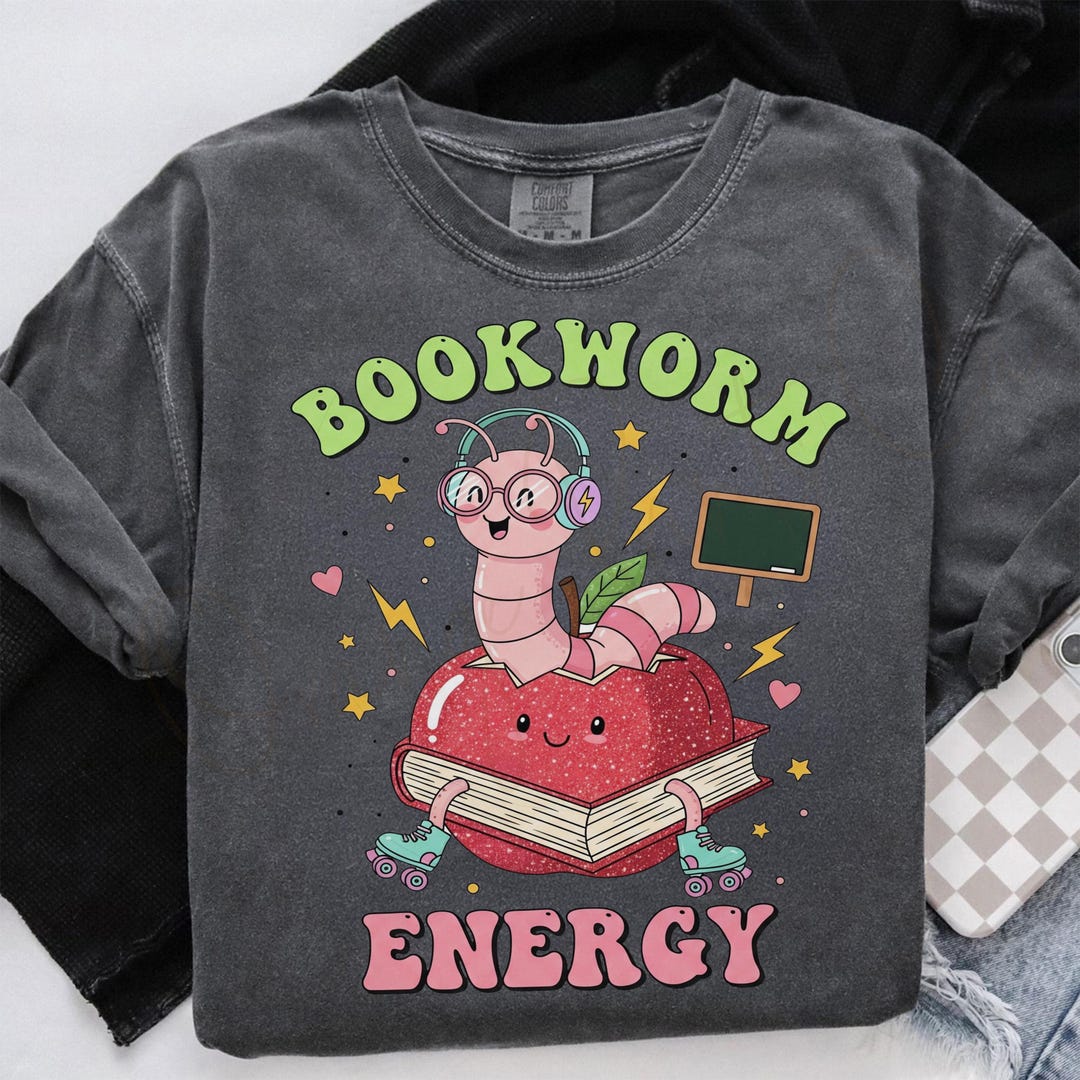 Bookworm Energy PNG, Cute Glitter Apple and Roller Skate Worm Png, Book ...