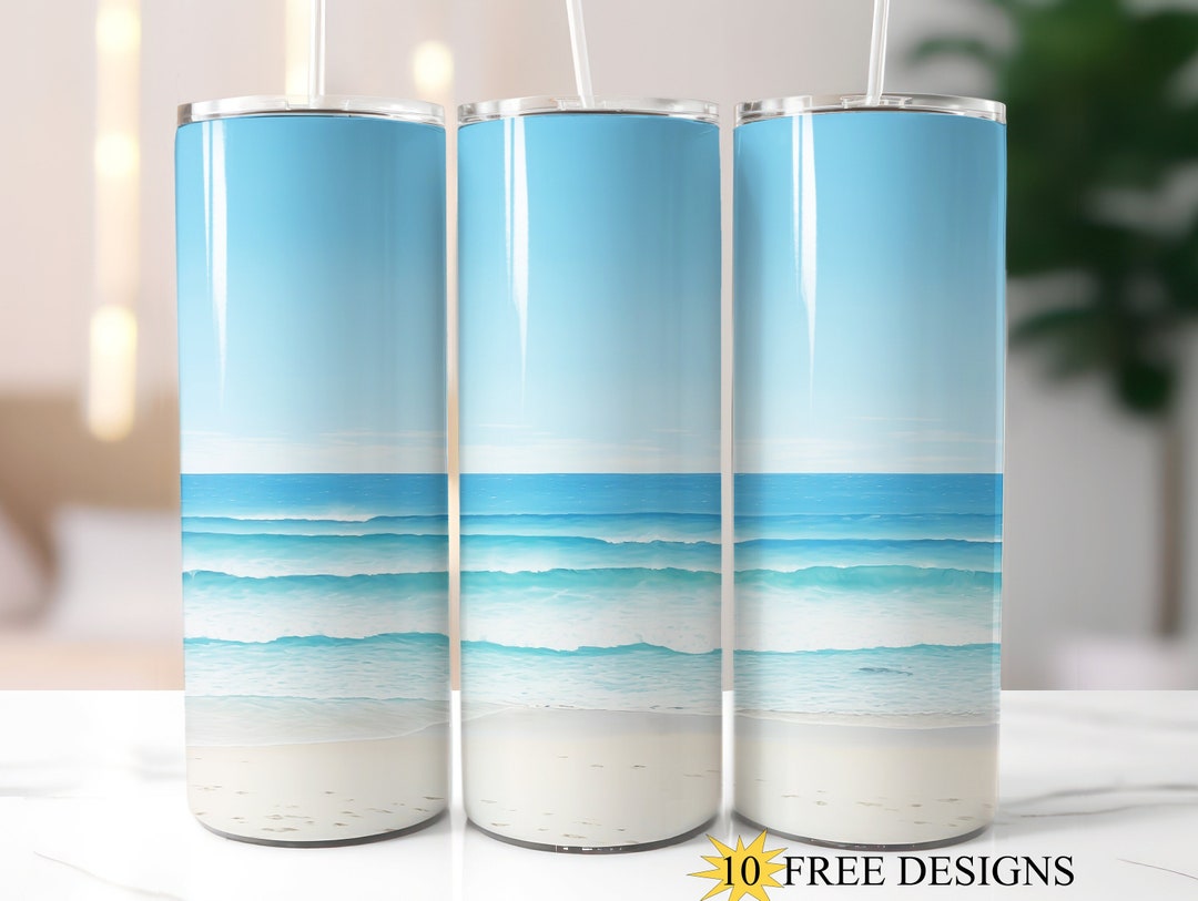 Summer Beach 20oz Skinny Tumbler Wrap, Vacation Tumbler Design, Ocean ...