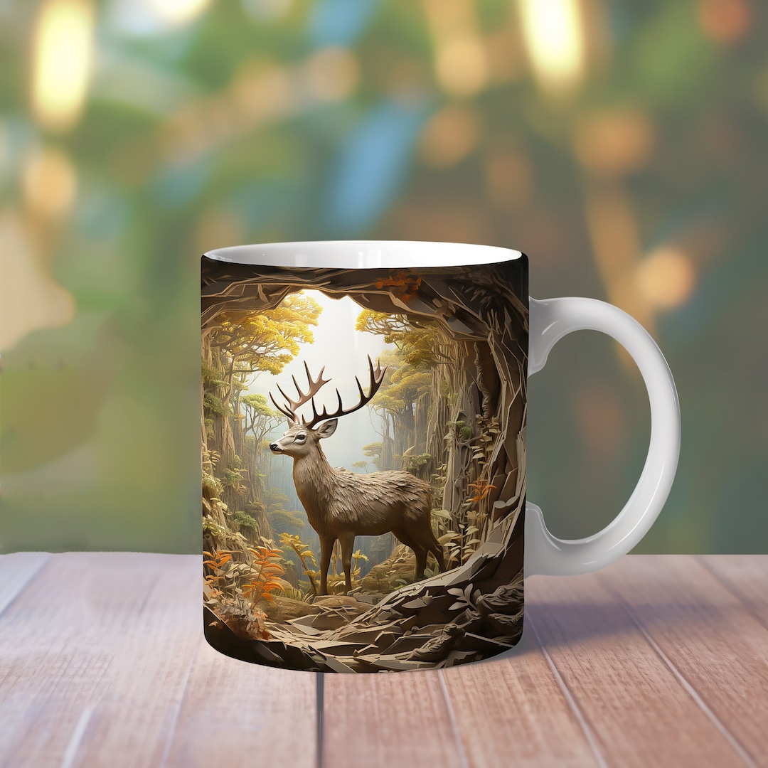 3D Deer Wrap, 11oz 12oz 15oz Nature Mug Design, Forest Tree Straight ...