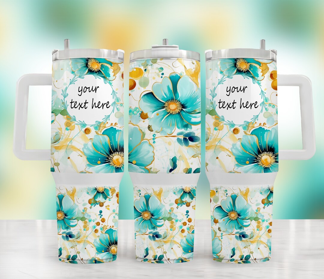 Add Your Text Flowers 40oz Quencher Sublimation Wrap, Teal Floral ...