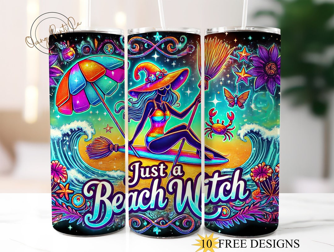 A Beach Witch 20oz Skinny Halloween Tumbler Wrap, Witch Floral ...