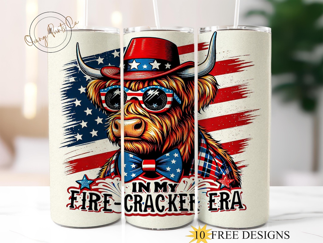Highland Cow in My Firecracker Era 20oz Skinny Patriotic Tumbler Wrap ...