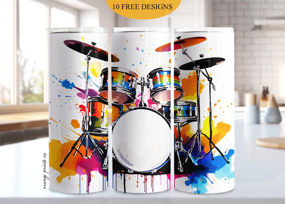 Drum Set 20oz Skinny Tumbler Wrap Music Sublimation Design PNG Drummer ...