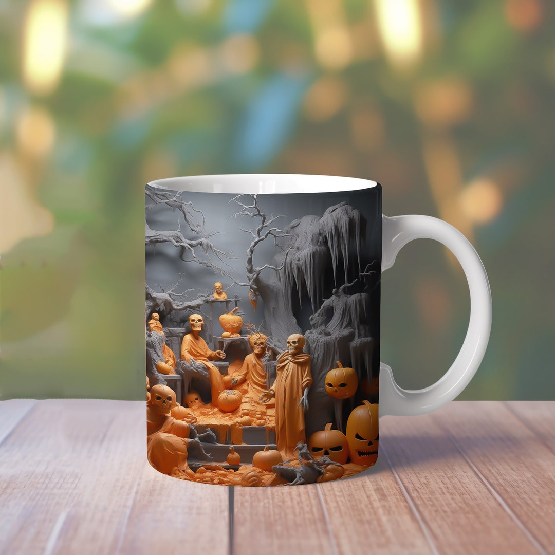 3D Halloween Skulls Mug Wrap, 11oz 12oz 15oz Mug Design, Spooky Vibes ...