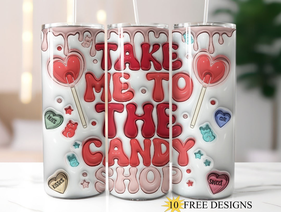 Inflated Valentine Candy Shop 20oz Skinny Tumbler Wrap, Valentine Day ...