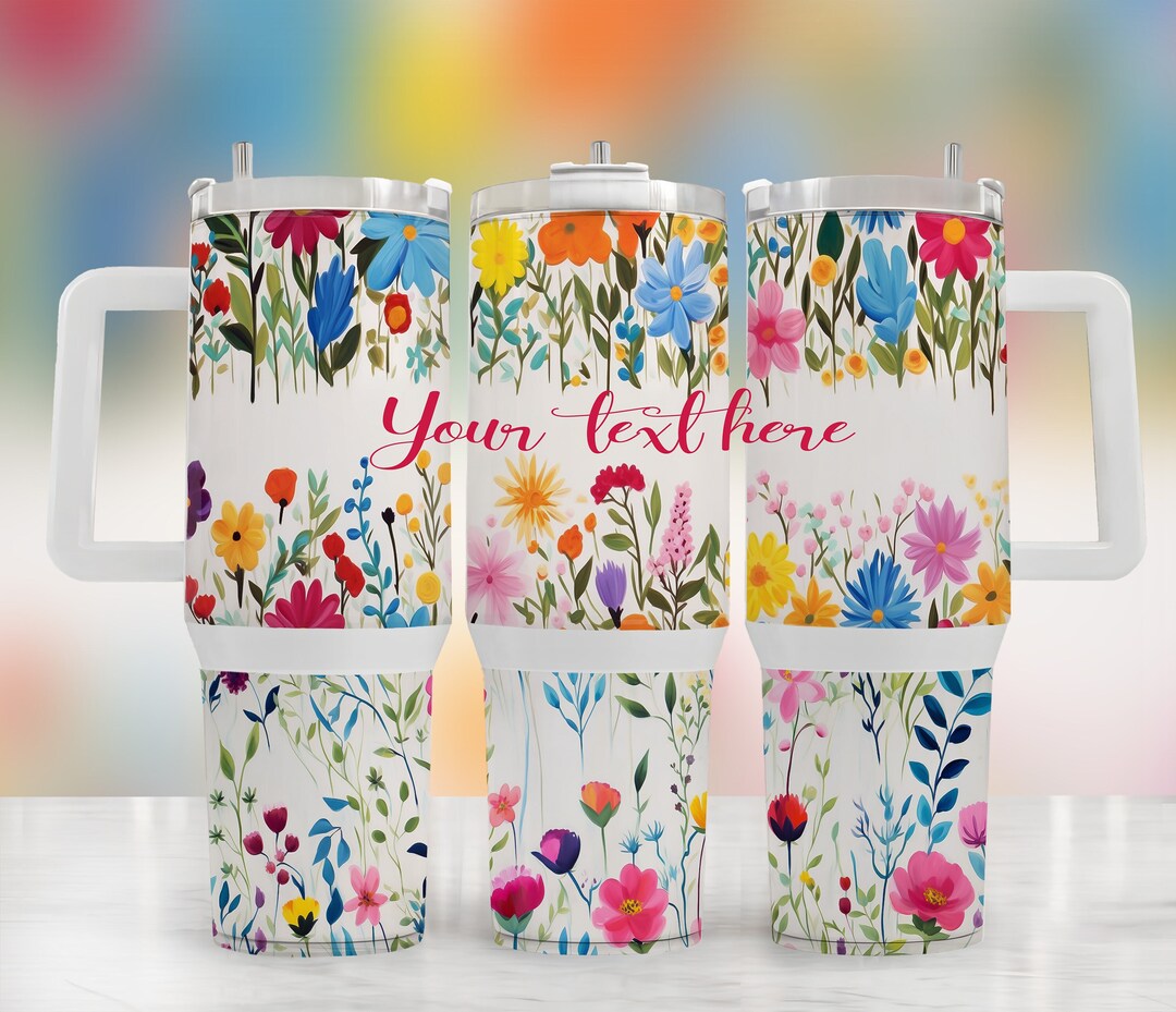 Add Your Text Flowers 40oz Quencher Sublimation Wrap, Watercolor Floral ...