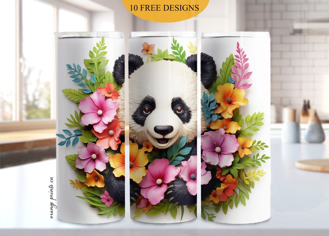 3D Cute Panda 20oz Skinny Tumbler Wrap Bear Sublimation Design Panda ...