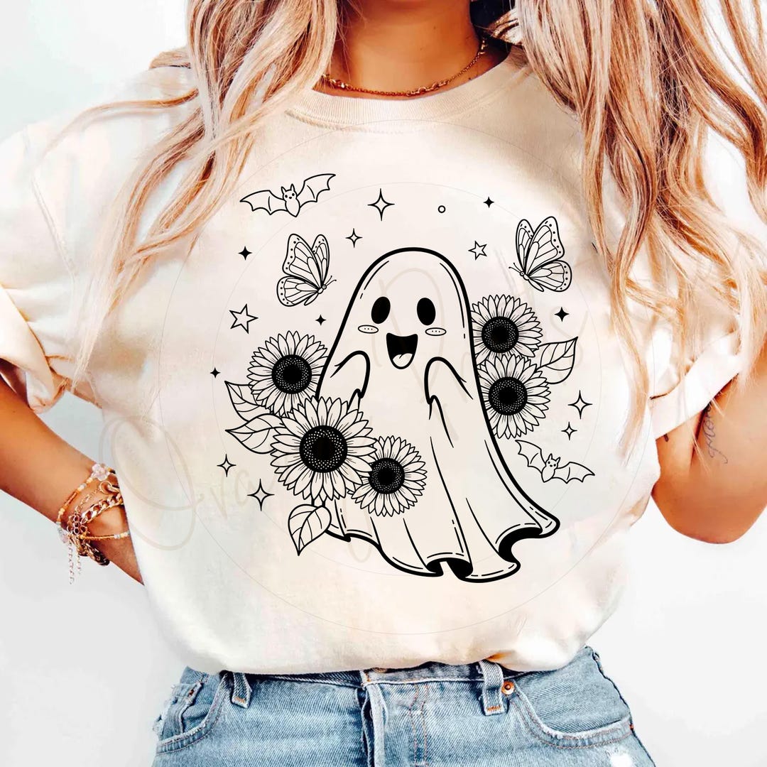 Cure Floral Ghost PNG, Vector Halloween Ghost Sublimation Design, Girly ...
