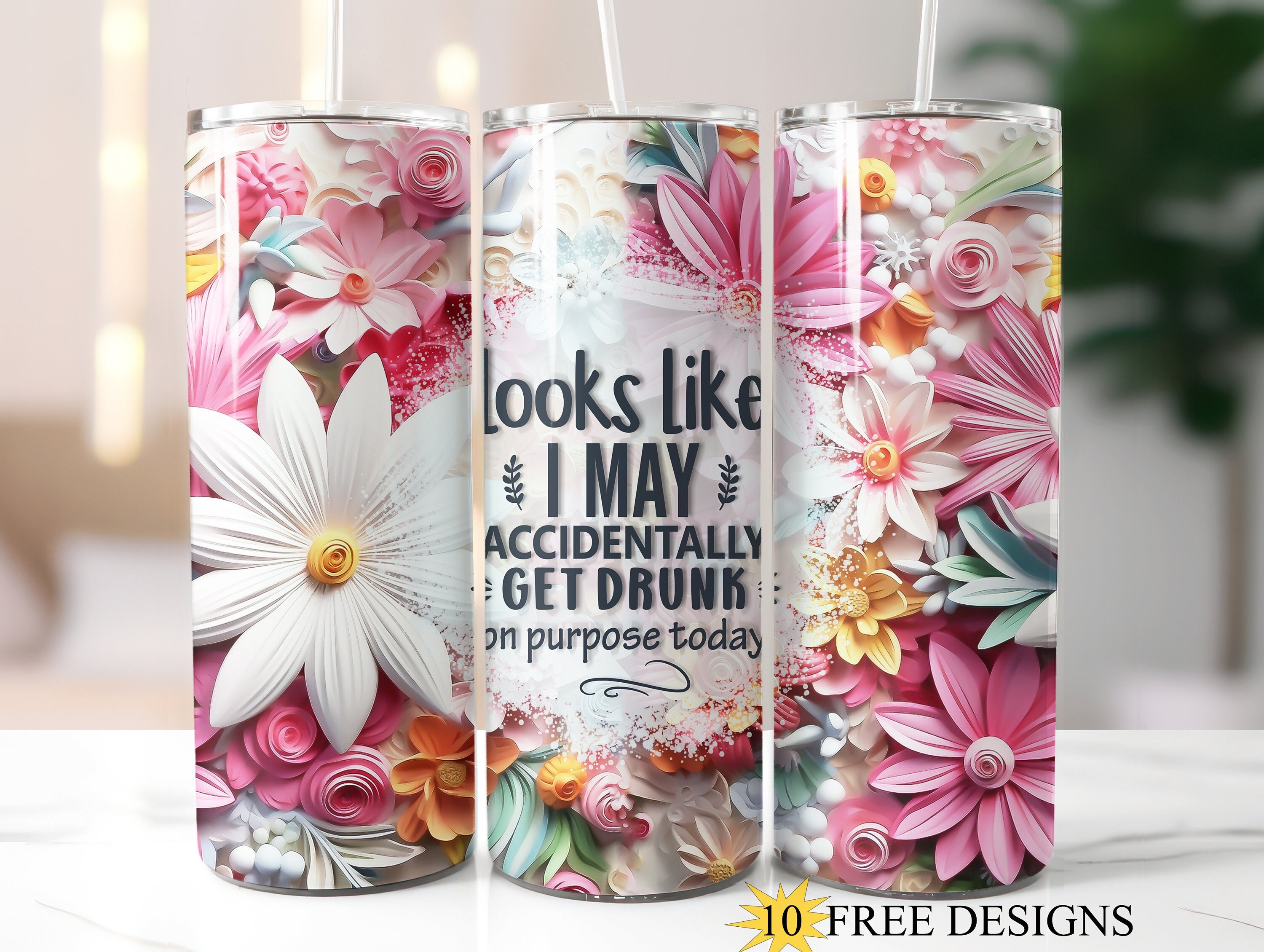 Funny Drunk 20oz Skinny Tumbler Wrap, Get Drunk on Purpose Tumbler ...