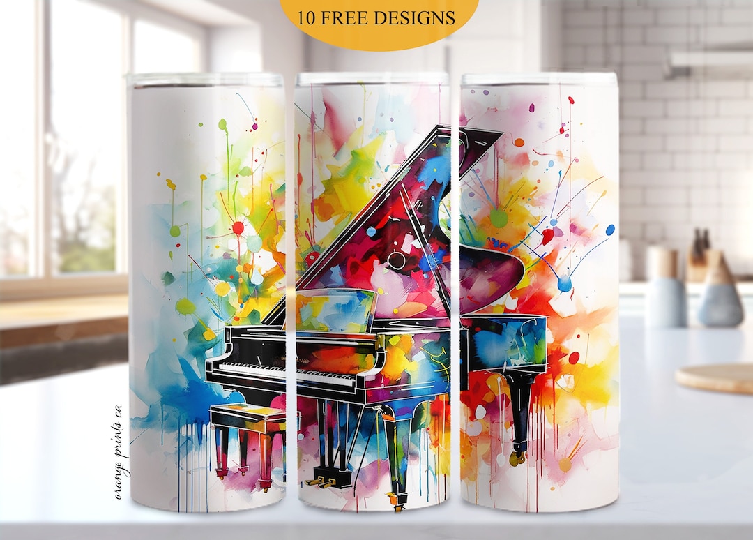 Colorful Piano 20oz Skinny Tumbler Wrap Music Sublimation Design PNG ...