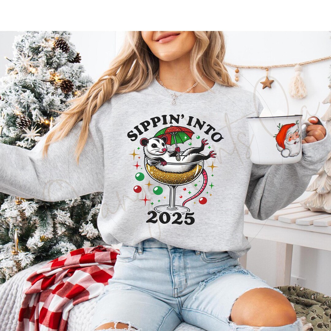 Sippin Into 2025 PNG, Funny Possum Drinking Png, Sparkling Wine Png ...