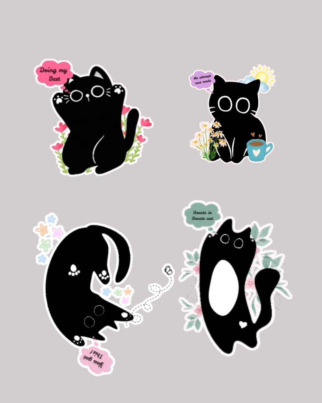Sassy Passive Aggressive Black Cat Sticker Pack, Mental Health Vinyl ...