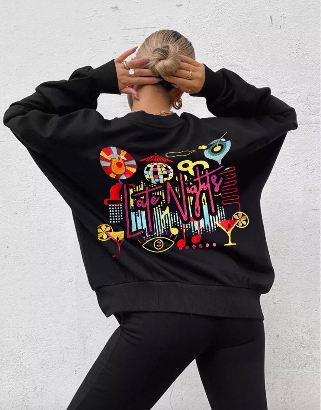 Celebration Black Sweatshirt, Women's Comfy Party Jumper, Chenille ...