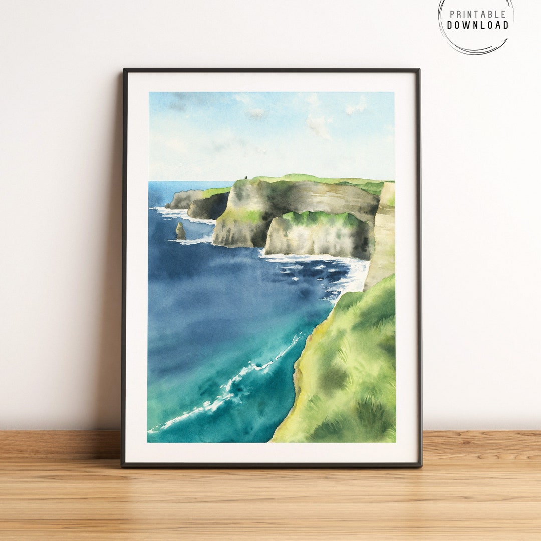 Cliffs of Moher, Ireland Printable Wall Art, Watercolor Print, Irish ...