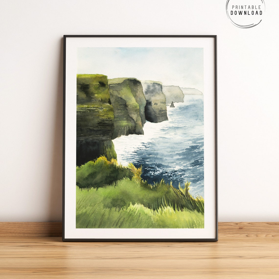 Cliffs of Moher Printable Art, Ireland Watercolor Painting, Irish ...