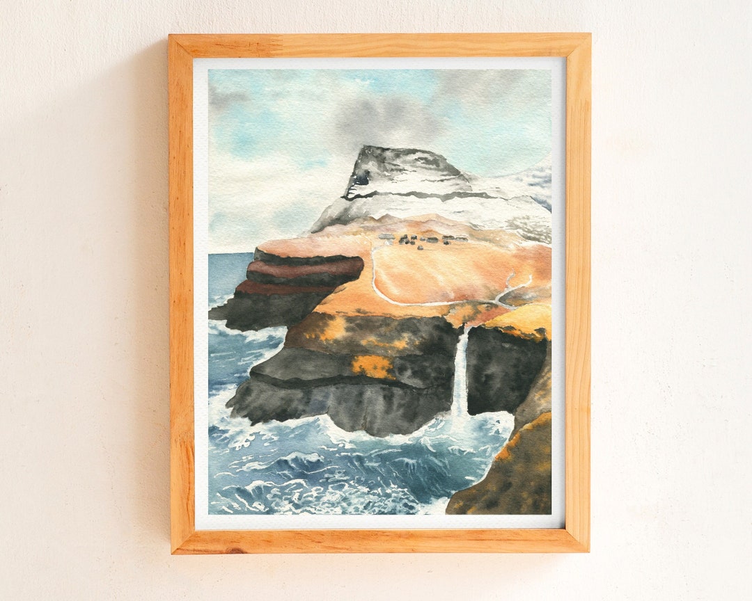 Faroe Islands Painting, 8x10 Original Watercolor, Gasadalur, Mulafossur ...