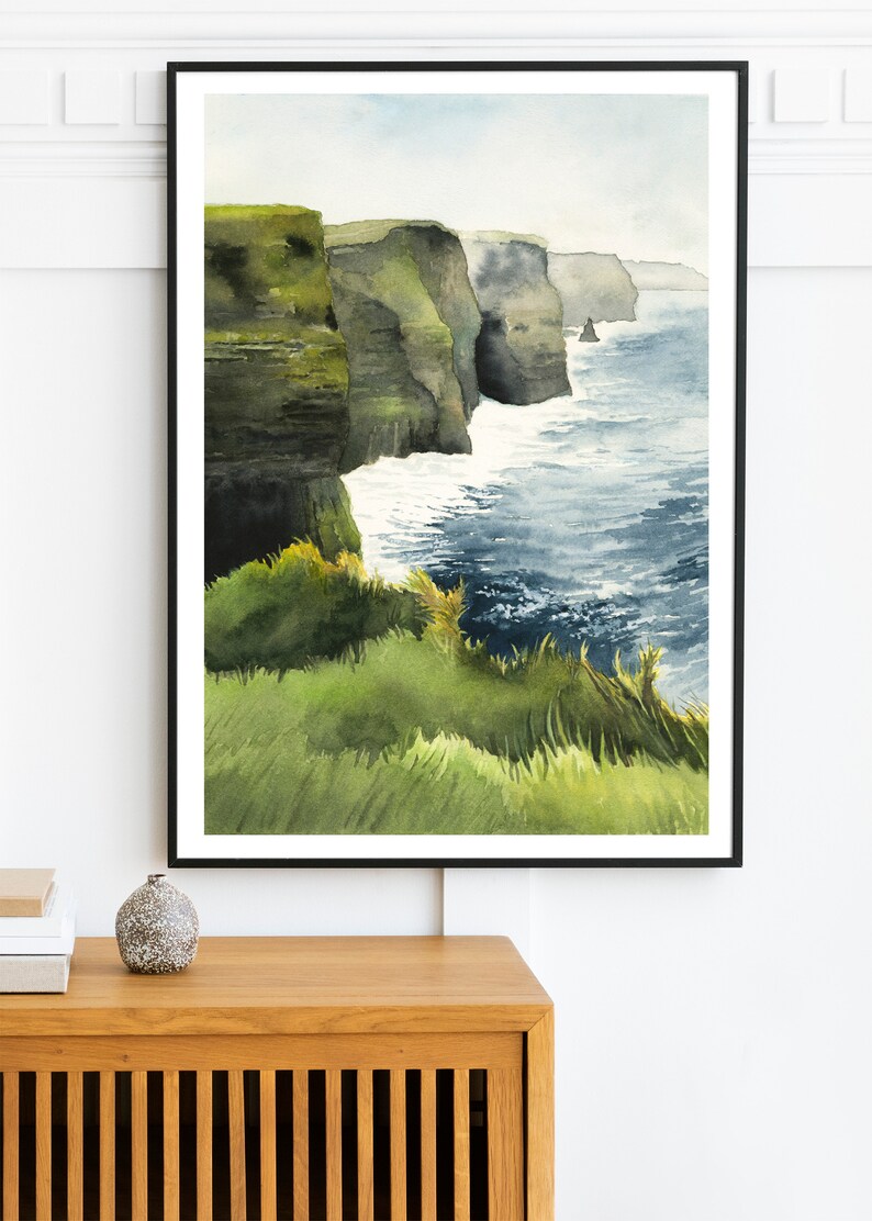 Cliffs of Moher Printable Art, Ireland Watercolor Painting, Irish ...