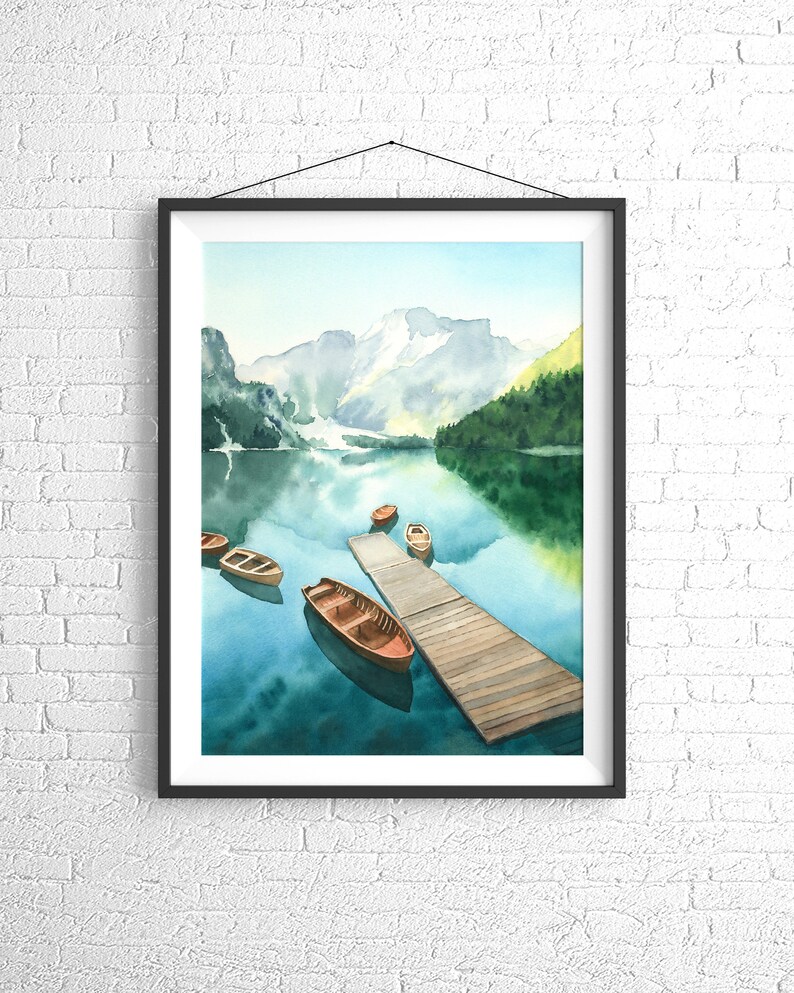 Lago Di Braies Printable Illustration, Italy Digital Print, Italian ...