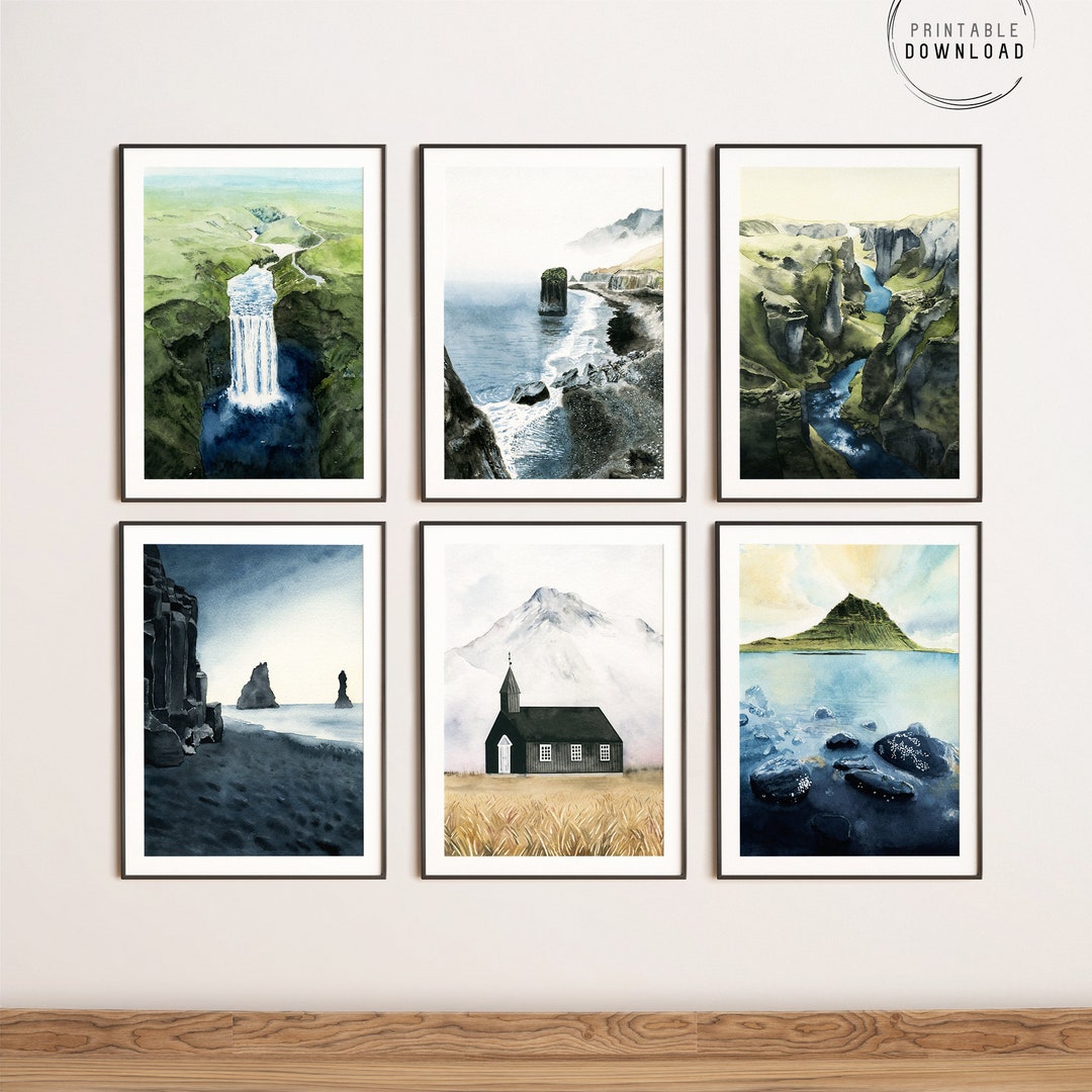 Set of 6 Iceland Digital Prints, Icelandic Nature Watercolor ...