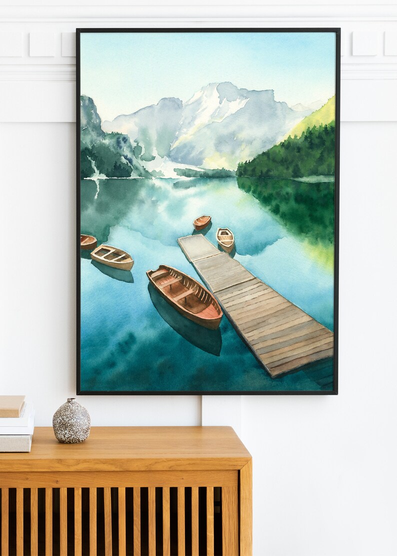 Lago Di Braies Printable Illustration, Italy Digital Print, Italian ...