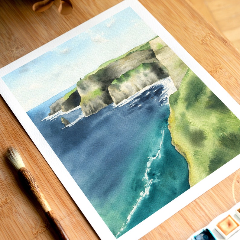 Cliffs of Moher Watercolor Painting, Ireland Wall Art, Irish Coastline ...