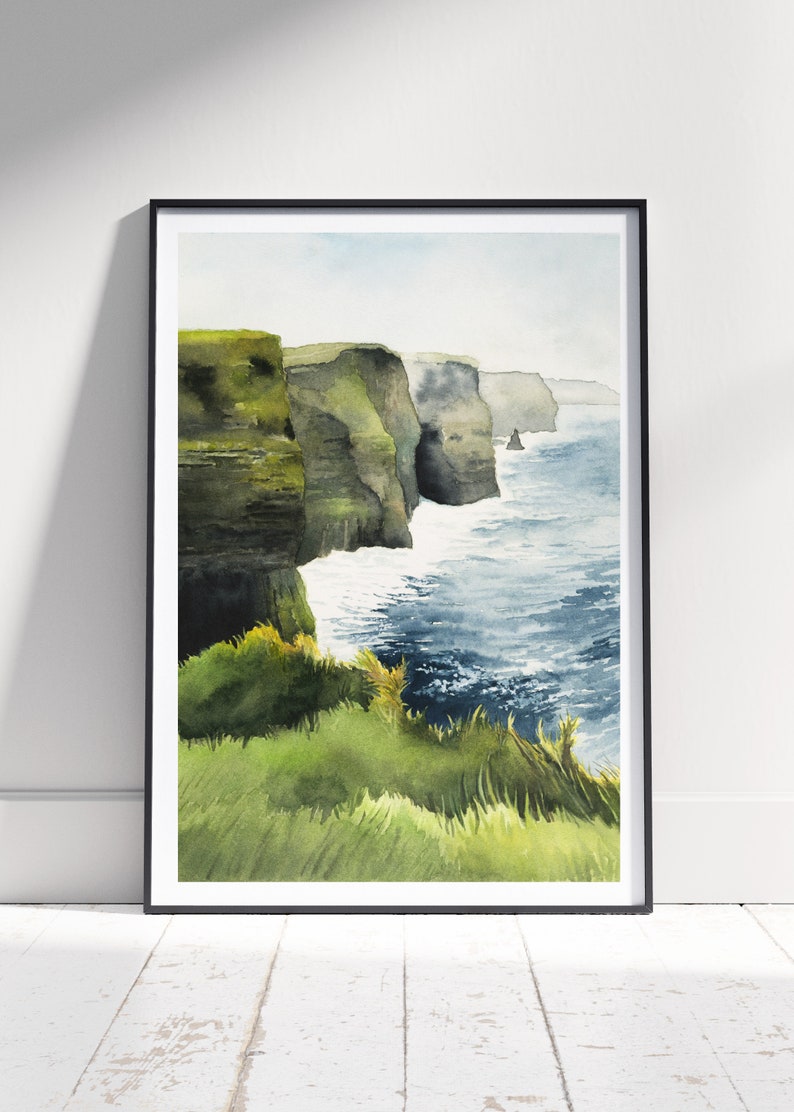 Cliffs of Moher Printable Art, Ireland Watercolor Painting, Irish ...
