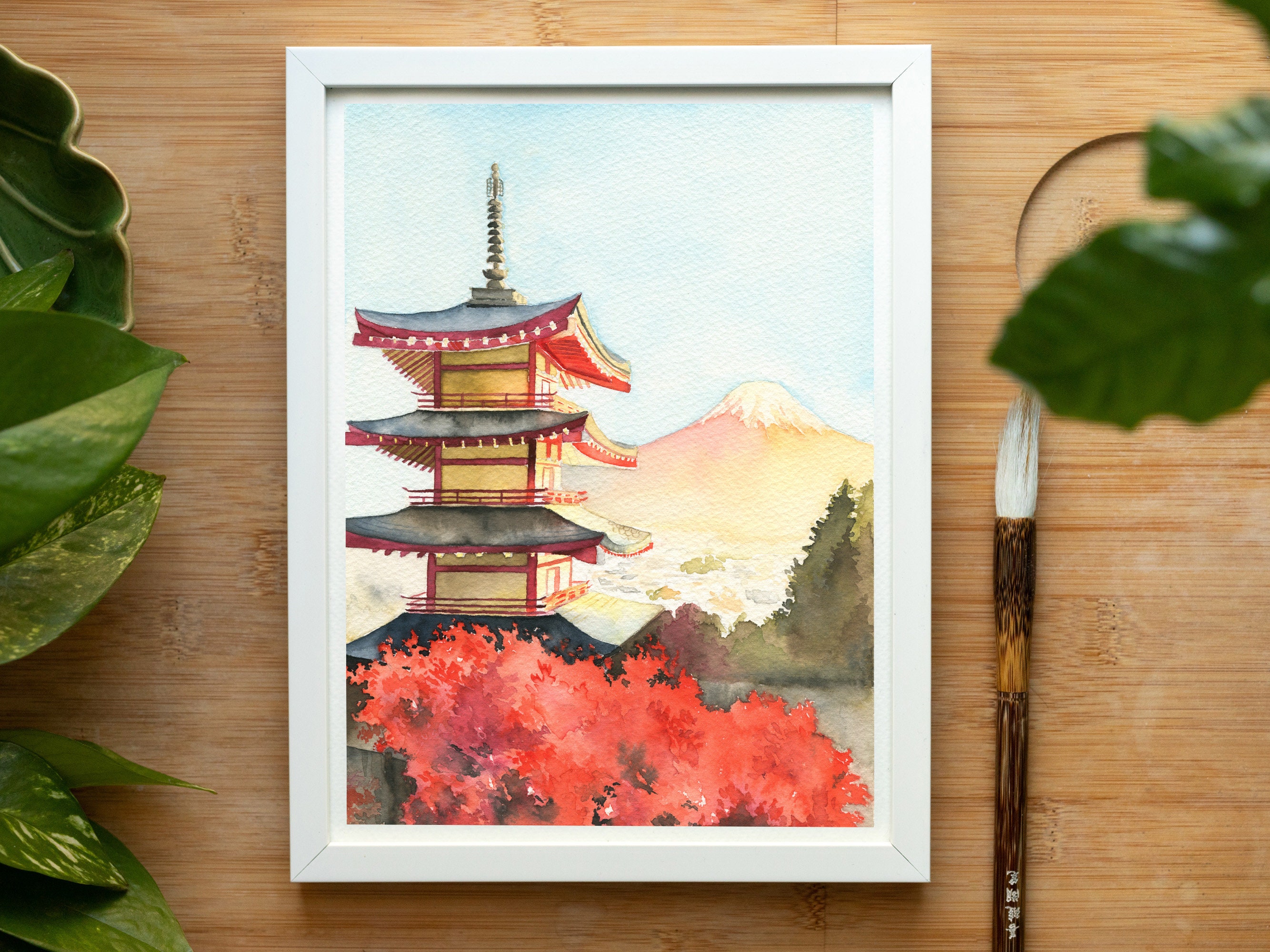 Japan Watercolor Painting Japanese Temple in Kyoto Mount - Etsy