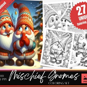 Christmas Gnomes Coloring Book | 27 Cute Grayscale Pages (printable PDF ...