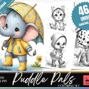 46 Cute Animals Coloring Book | Puddles Coloring Pages | Simple Cute ...