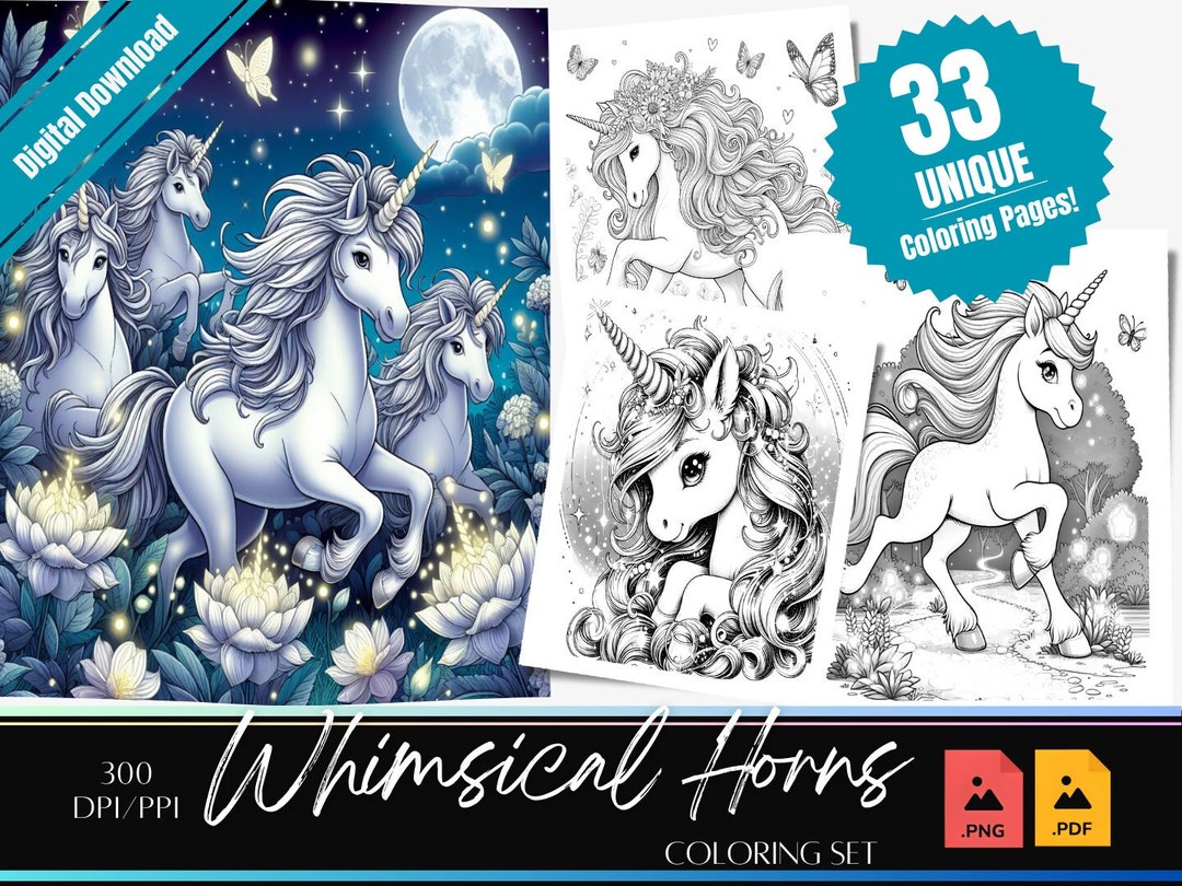 33 Unicorns Coloring Page | Fantasy Coloring Book | Adults + Kids ...
